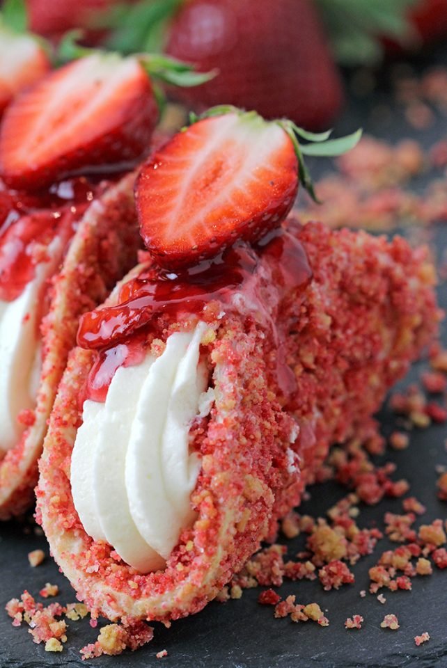 Strawberry Crunch Cheesecake Tacos - Sweet Spicy Kitchen